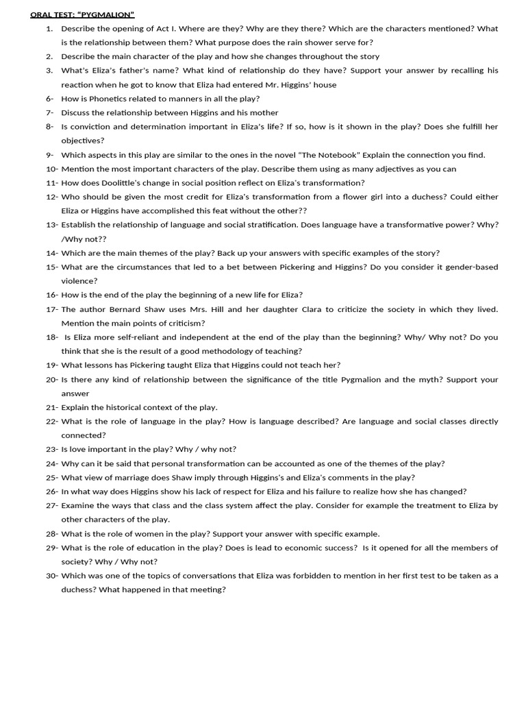 Test Pygmalion | PDF
