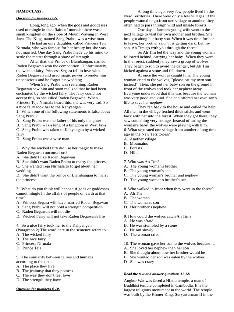 Narrative Text Exercise | PDF