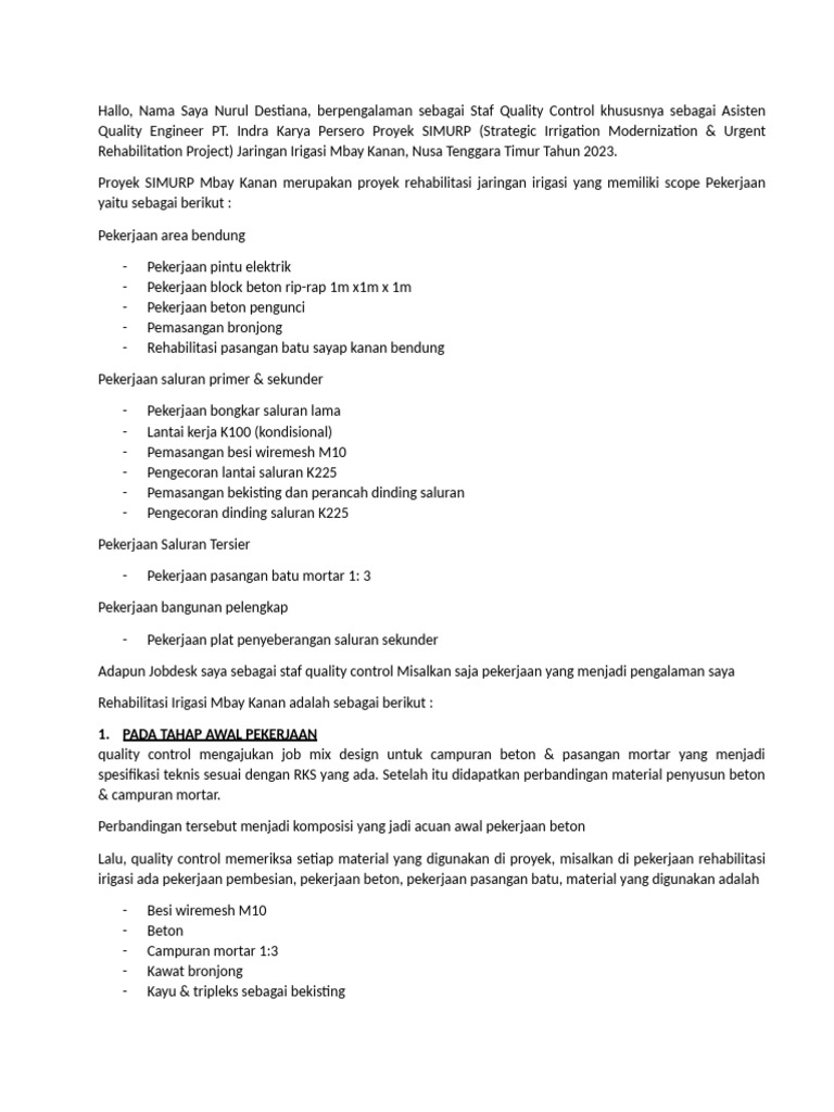 Penjelasan Pekerjaan Quality Control | PDF
