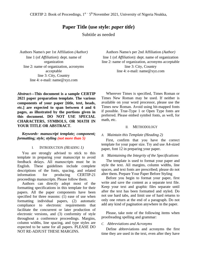 Conference Manuscript Template CERTIP 2021 | PDF | International System ...