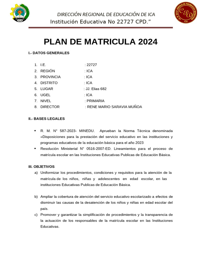 Plan de Matricula 2023 | PDF