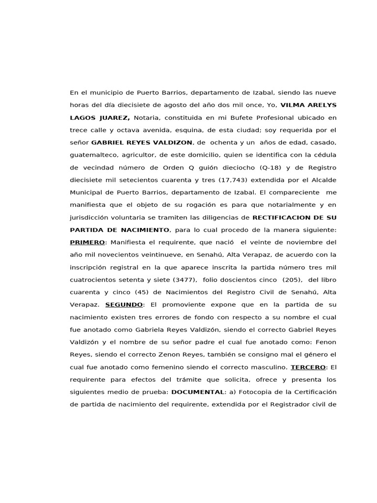 Acta de Requerimiento rectificacion de partida 2023 | PDF