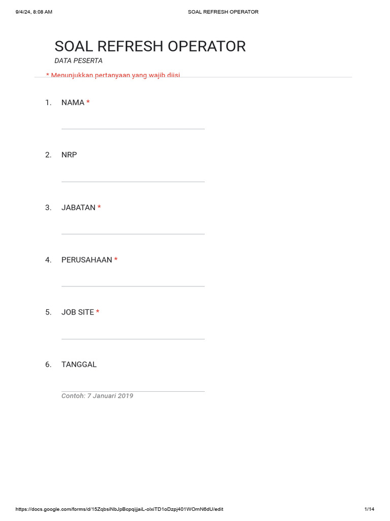 Soal Refresh Operator - Google Formulir | PDF