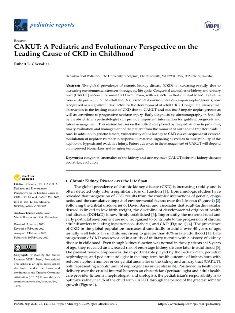 CAKUT A Pediatric and Evolutionary Perspective On The Leading Cause of ...