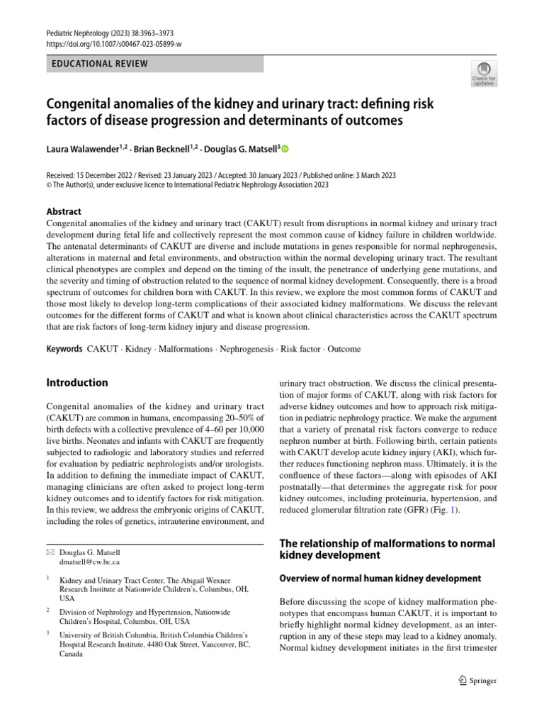 Congenital Anomalies of The Kidney and Urinary Tract Defining Risk ...