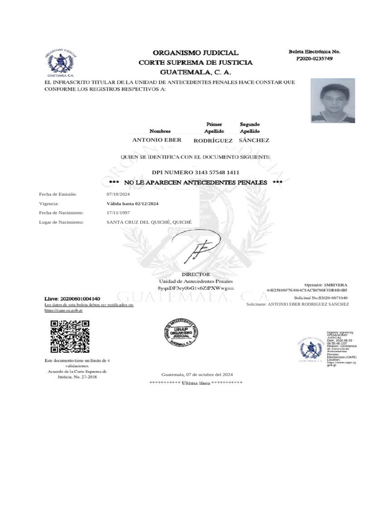 Documento DPI Antonio Rodríguez 2024 | PDF | Derecho