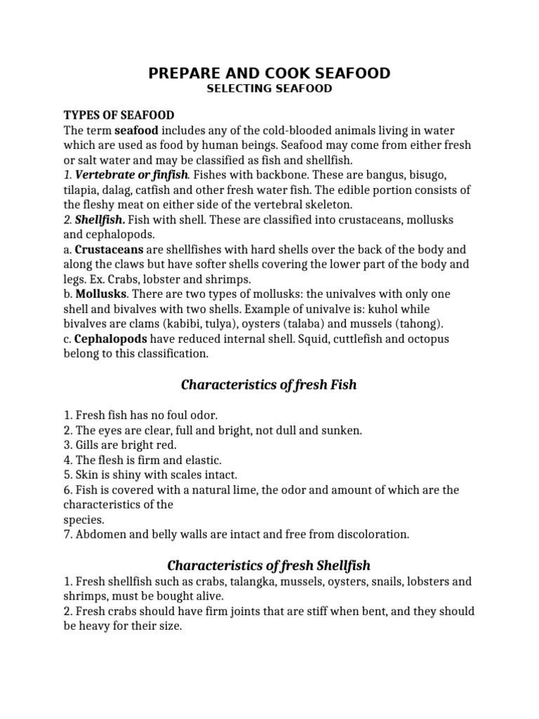 Group 4 PREPARE AND COOK SEAFOOD | PDF