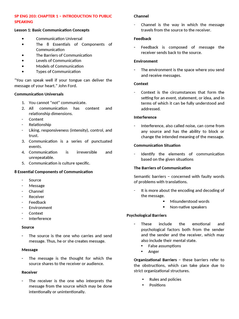 SP ENG 203 Lesson 1-4 Handout | PDF