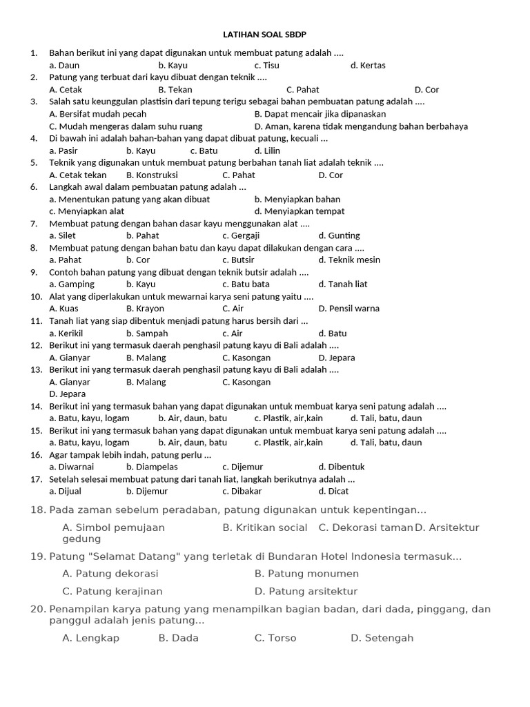 Latihan Soal SBDP Patung | PDF