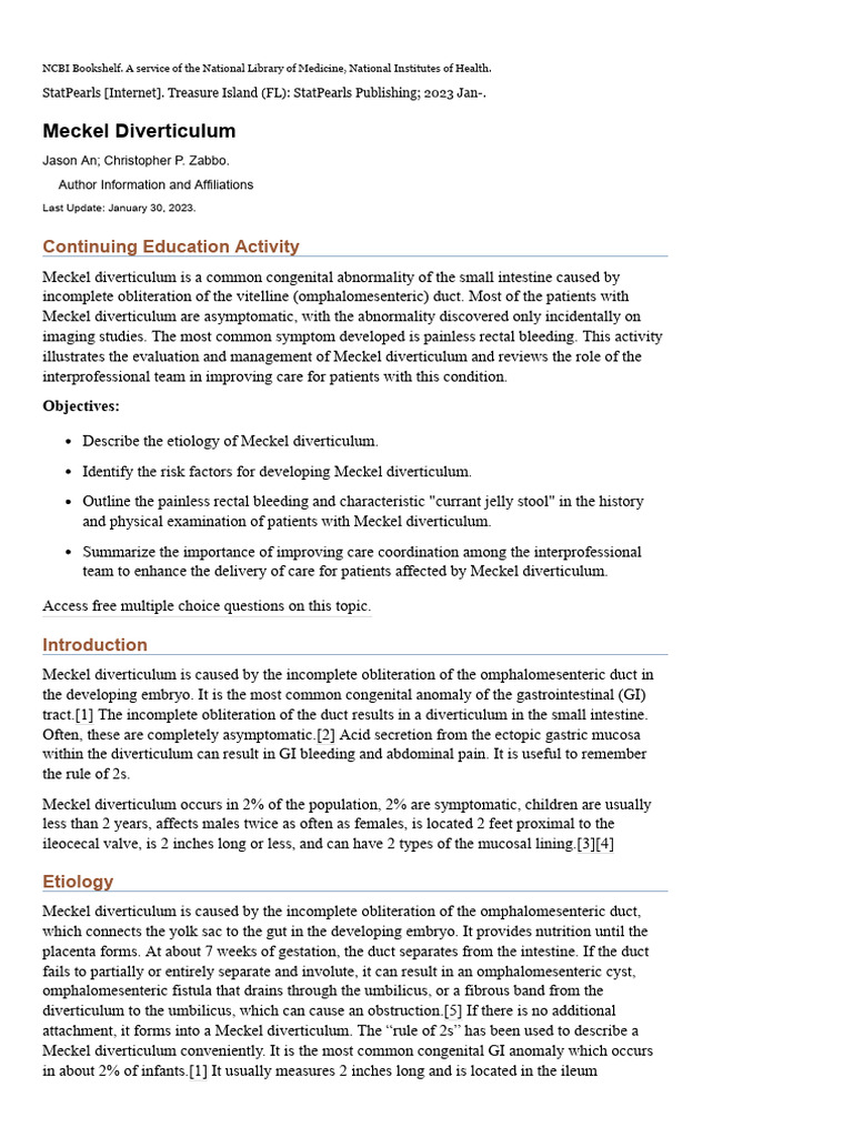 Meckel Diverticulum - StatPearls - NCBI Bookshelf | PDF