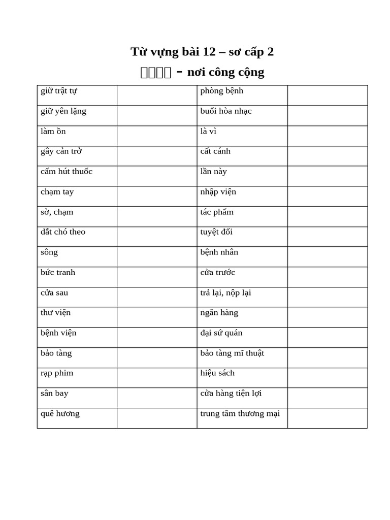 Từ vựng bài 12 - sơ cấp 2 | PDF