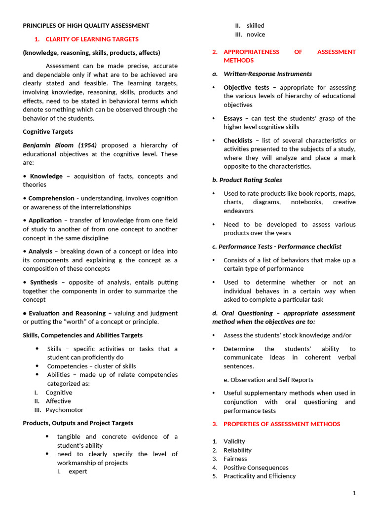 Principles of High Quality Assessment | PDF