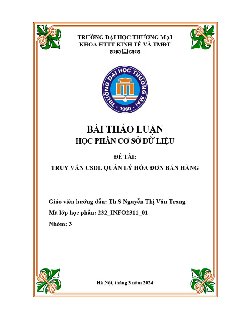 Bài thảo luận CSDL | PDF