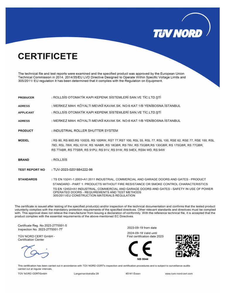 TS EN 13241 Ve TS EN 12453 | PDF