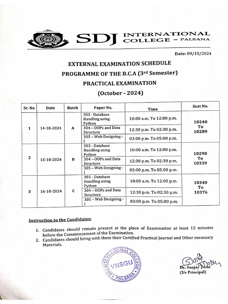 Practical Exam Schedule | PDF