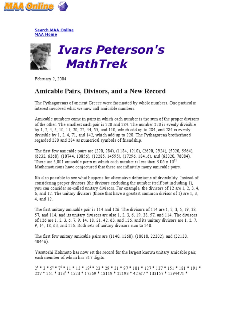 Amicable Numbers | PDF | Arithmetic | Elementary Mathematics