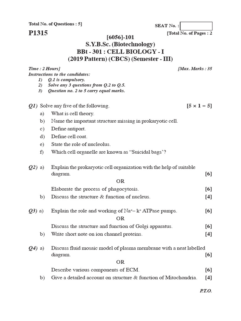 B.SC (Biotechnology) 2019 Pattern | PDF