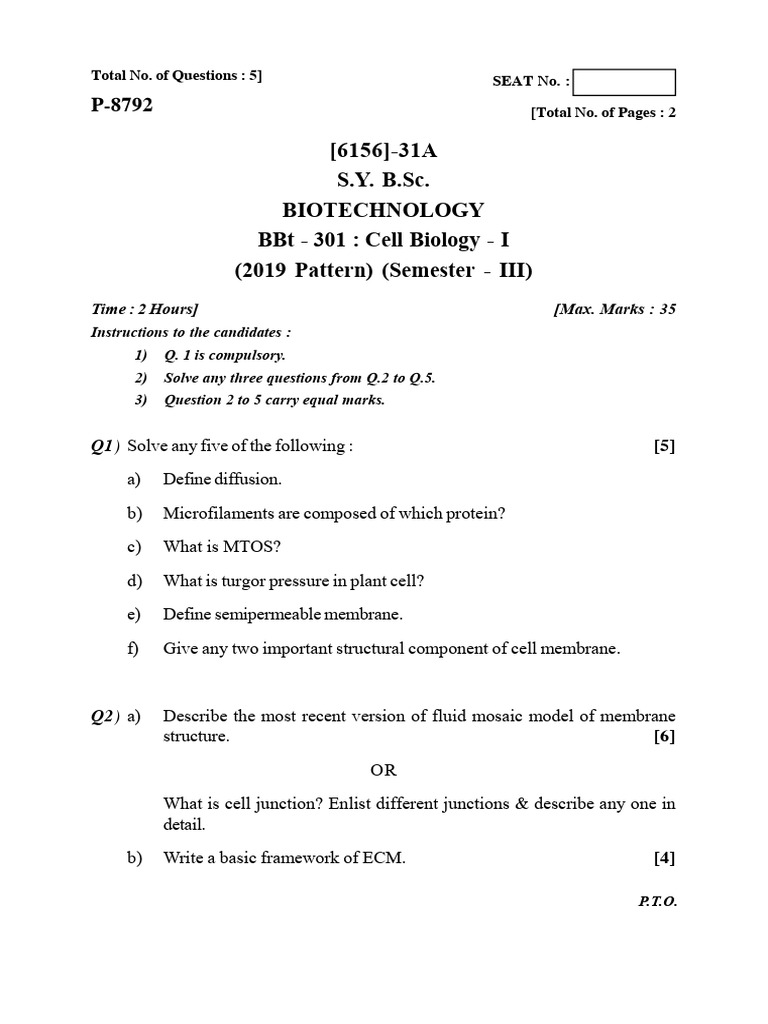 b.sc ( Biotechnology ) 2019 Pattern | PDF