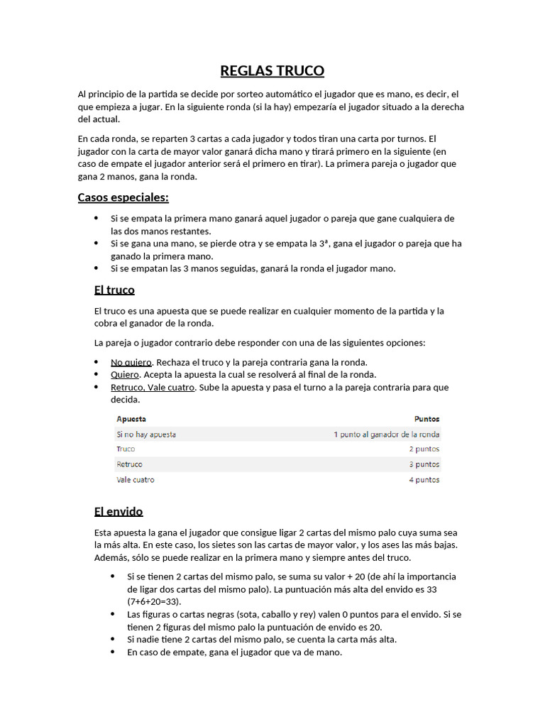 Reglas Truco | PDF