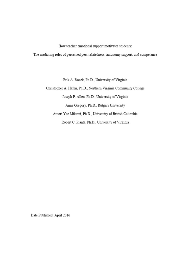 How Teacher Emotional Support Motivates Pdf