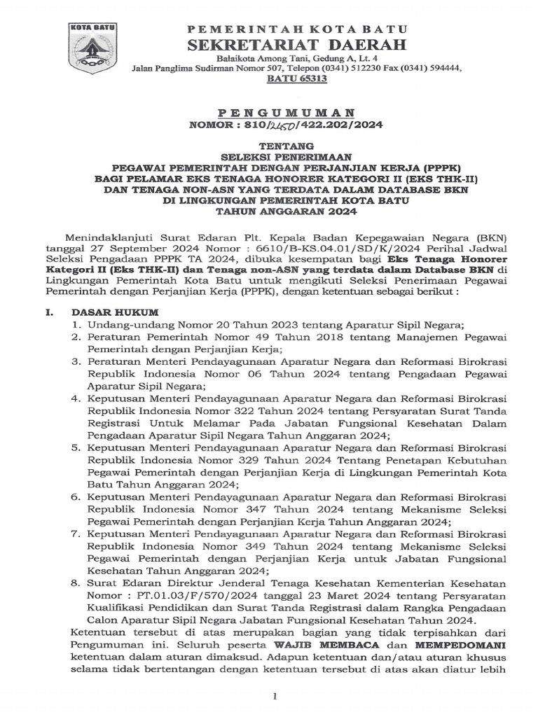 Pengumuman PPPK Kota Batu TH 2024 | PDF