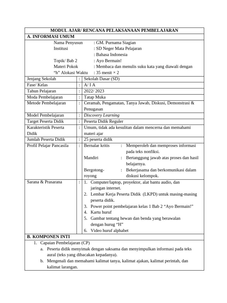 Purrrrrrr 1A - MODUL AJAR - PRAKTIK 1 | PDF