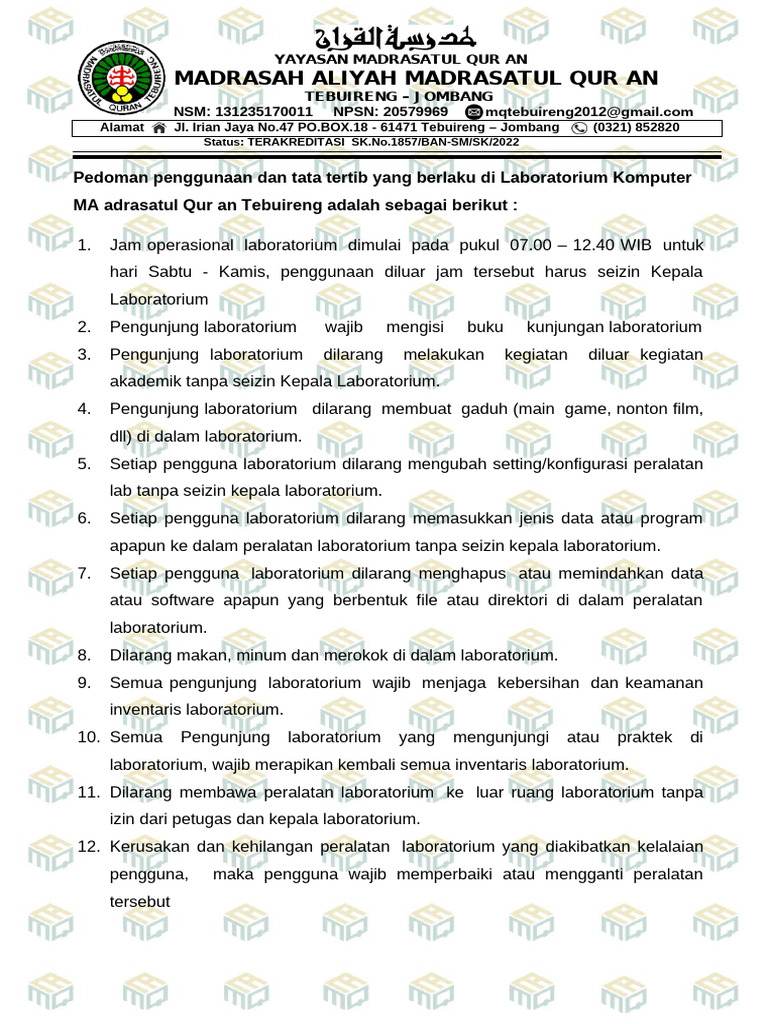 Pedoman Penggunaan Dan Tata Tertib | PDF