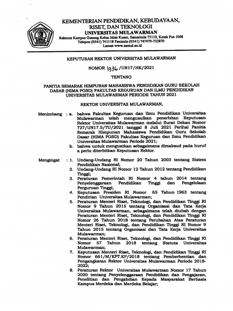 1936 - SK Panitia Semarak HIMA PGSD FKIP Unmul Periode Th. 2021 | PDF