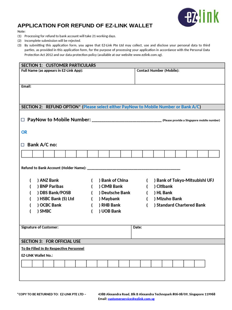 Digital Wallet Refund Form (Paynow) | PDF