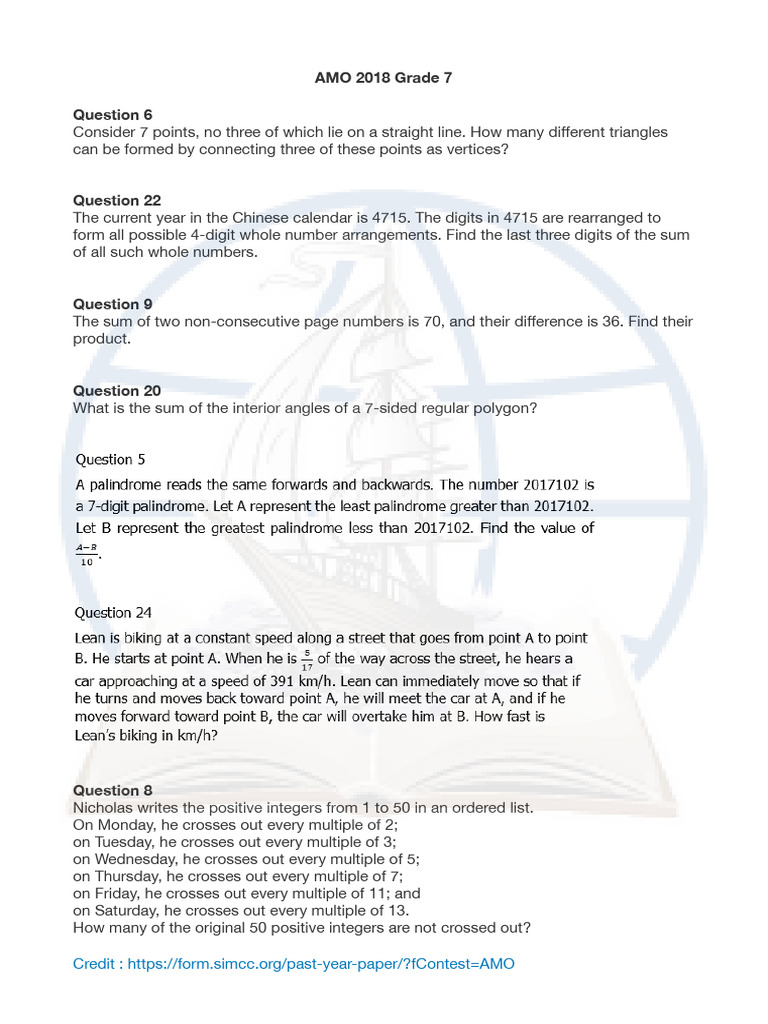 AMO Paper 2018 G7 | PDF | Numbers | Prime Number