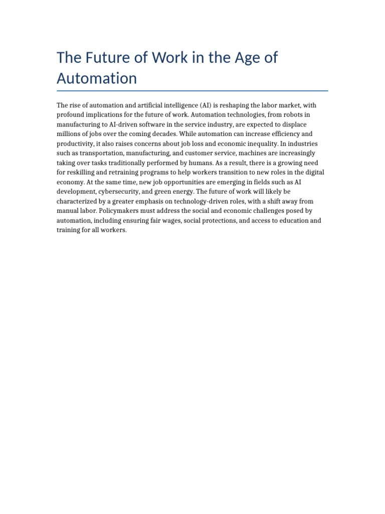 The Future of Work in The Age of Automation | PDF