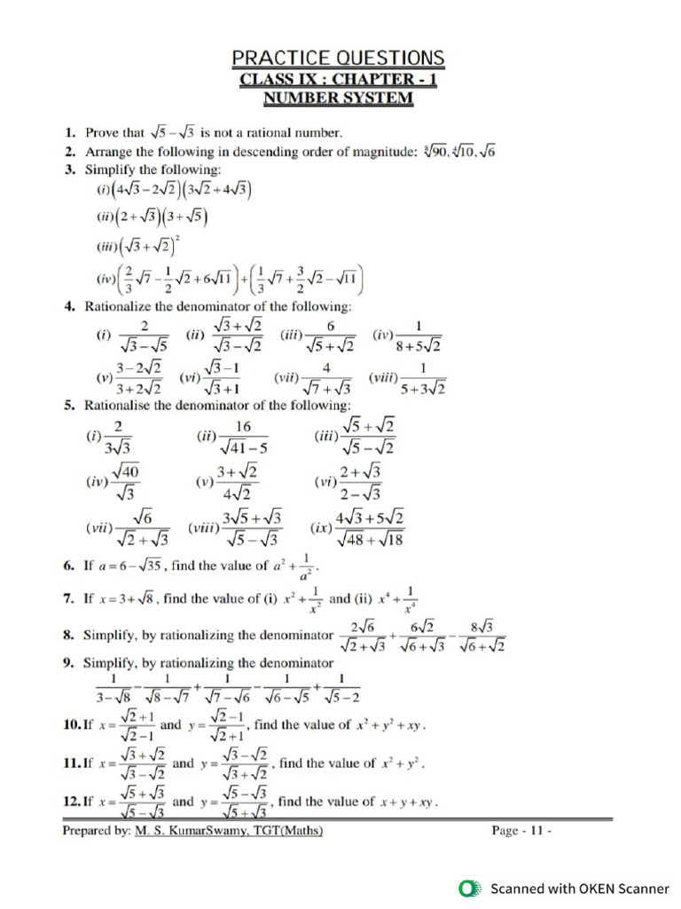 Revision Sheet (Number System) - 1 | PDF