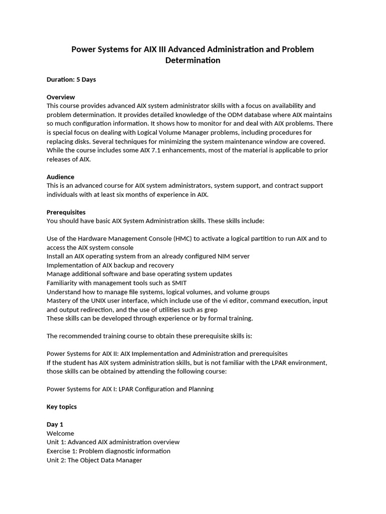 4-Power Systems For AIX III Advanced Administration and Problem Determination | PDF