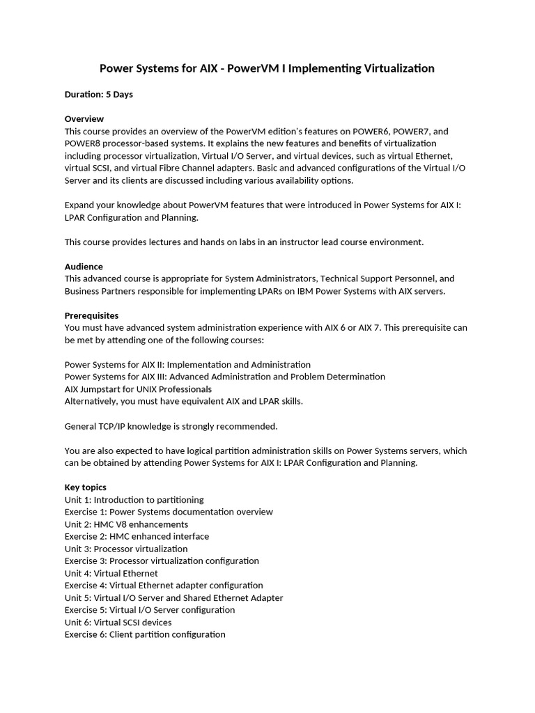 5-Power Systems For AIX - PowerVM I Implementing Virtualization | PDF