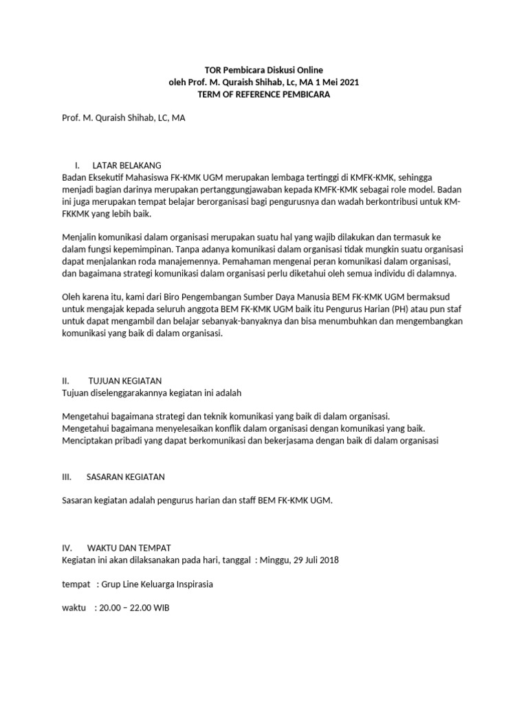 TOR Pembicara Diskusi Online | PDF