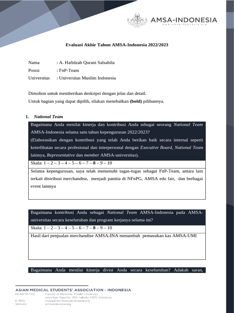 Form Evaluasi Akhir Tahun National Team 2022_2023 | PDF