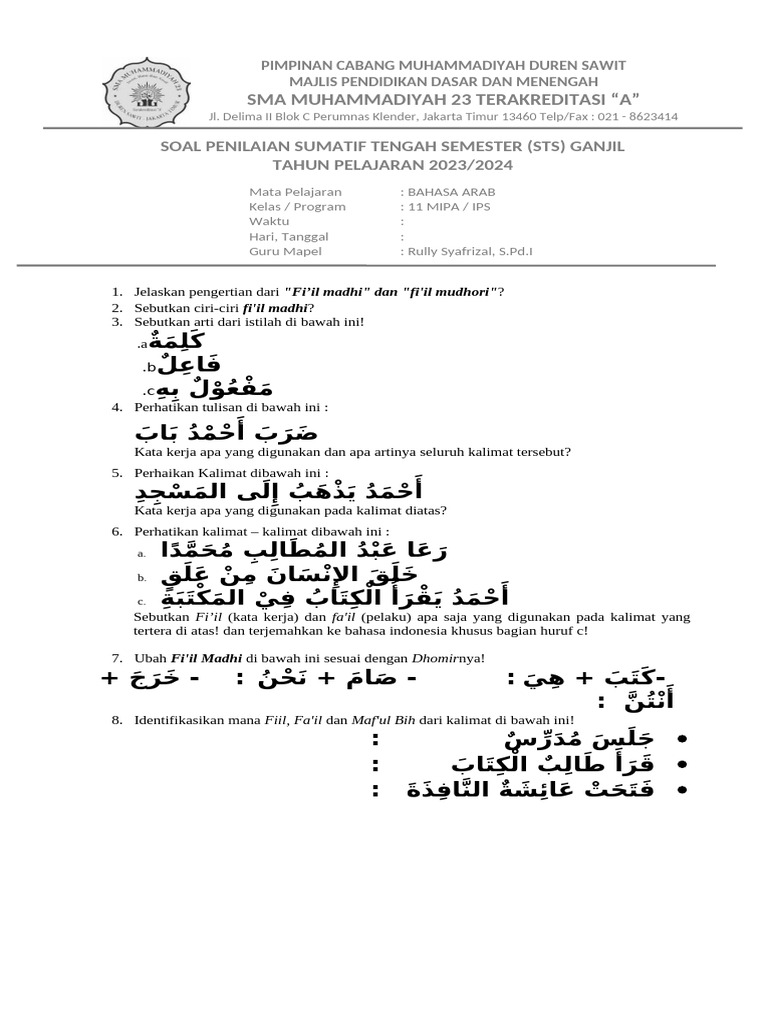 SOAL STS _ Bahasa Arab 11 | PDF