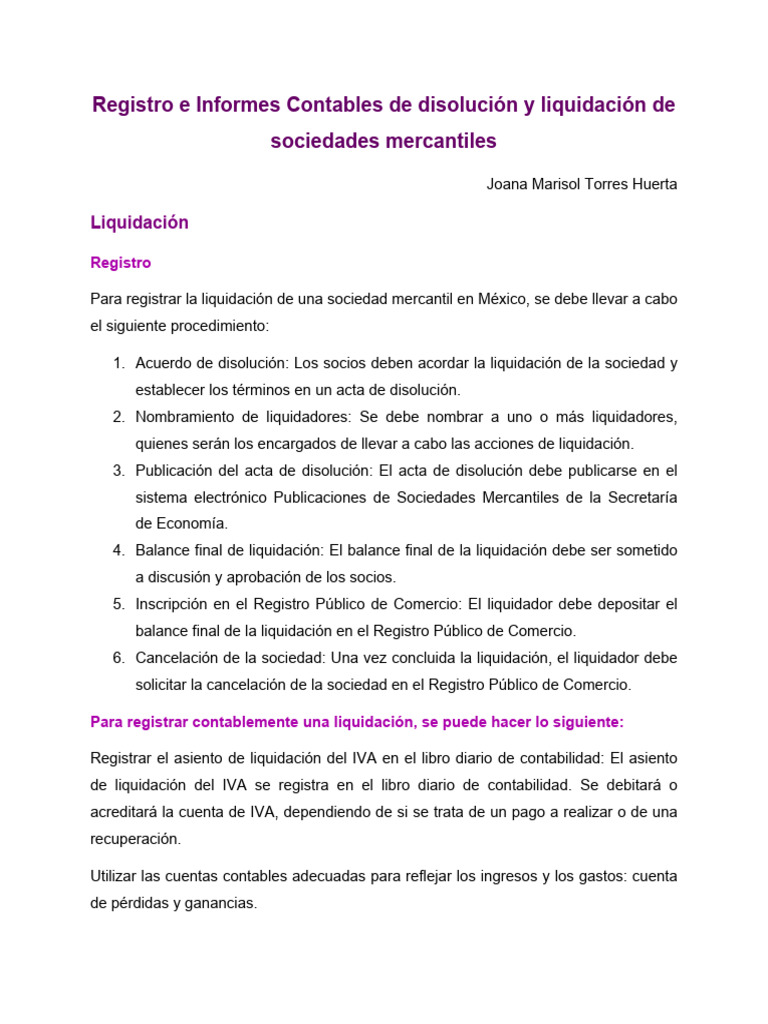Registro e Informes Contables de Disolución y Liquidación de Sociedades Mercantiles | PDF