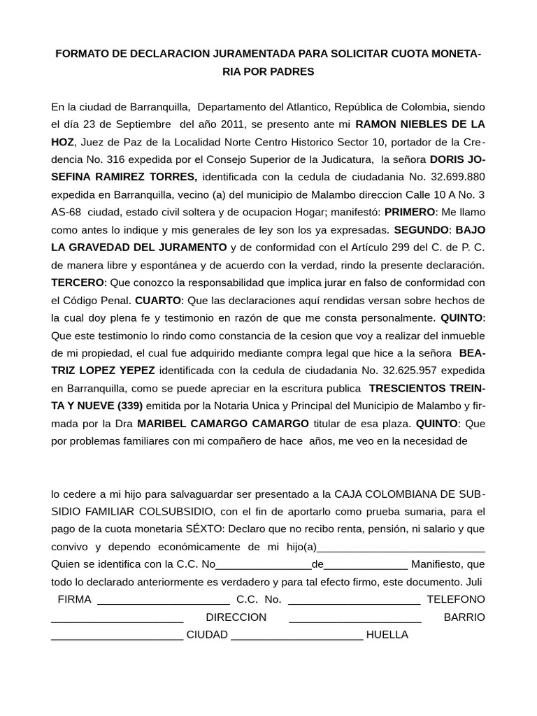 Declaracion Juramentada | PDF