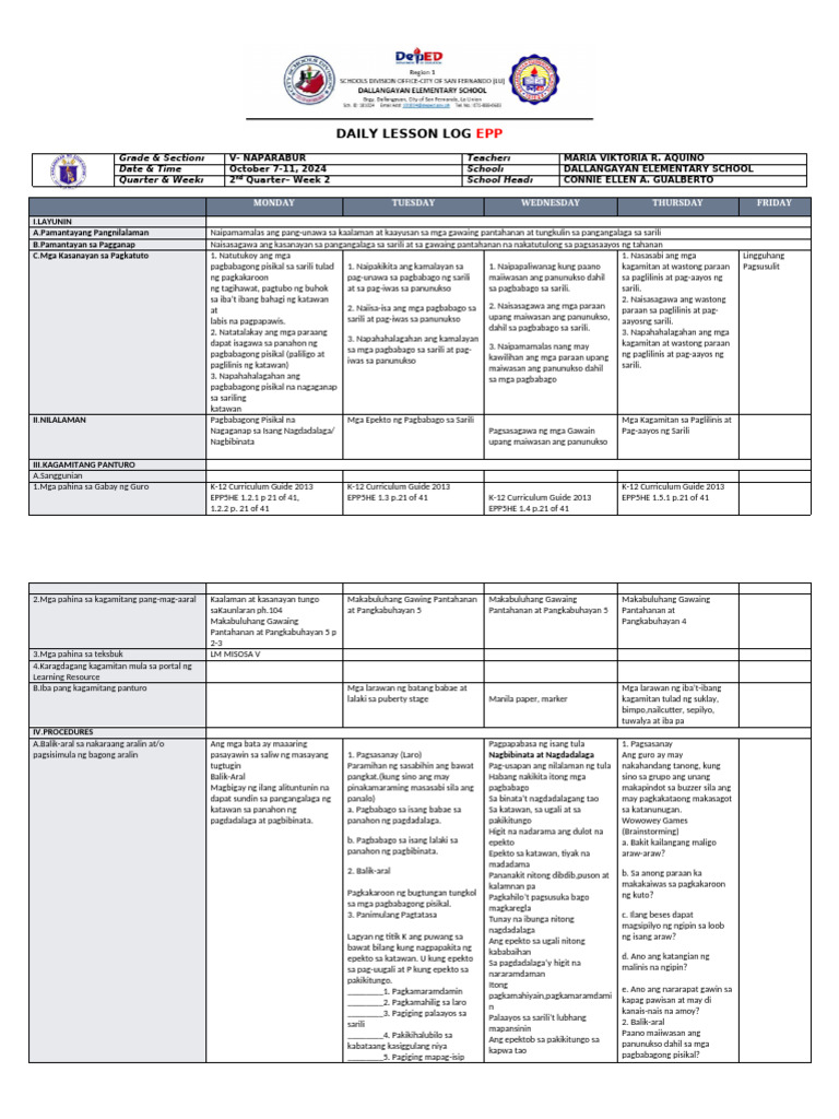 DLL - Epp 5 - Q2 - W2 | PDF
