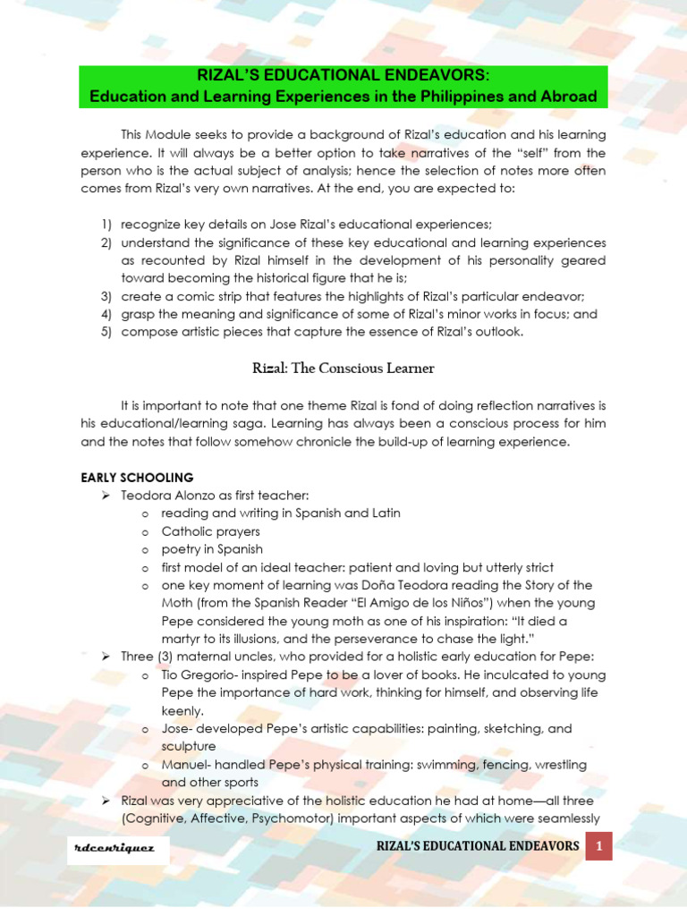 4 Rizal's Educational Endeavors | PDF