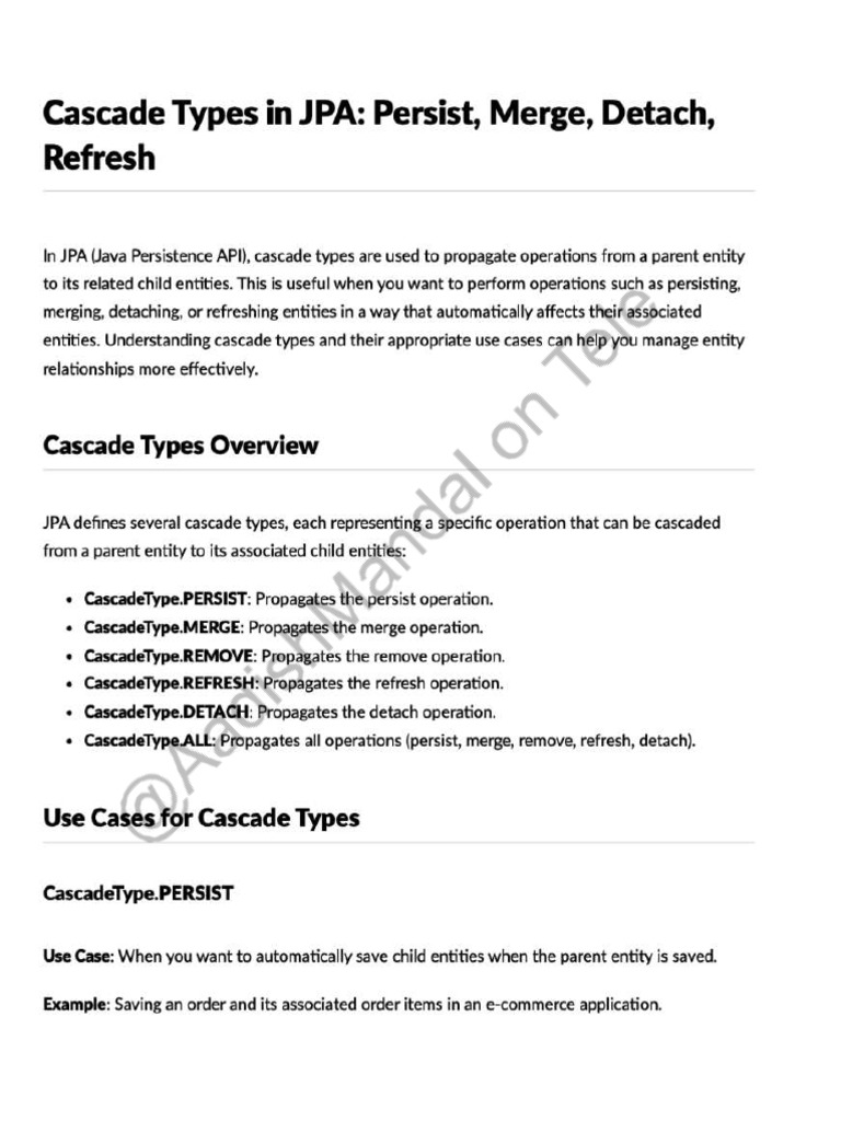 Cascade Types in JPA | PDF
