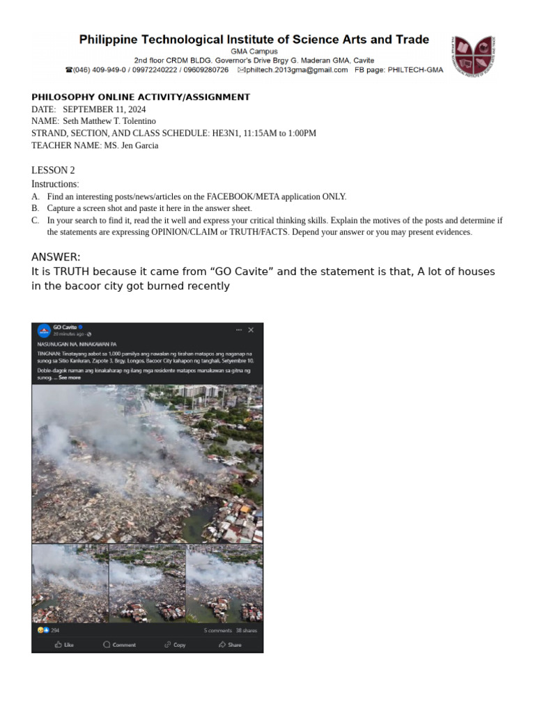 PHILO-LESSON-2-ONLINE-ASSIGNMENT-ACTIVITY (1) | PDF