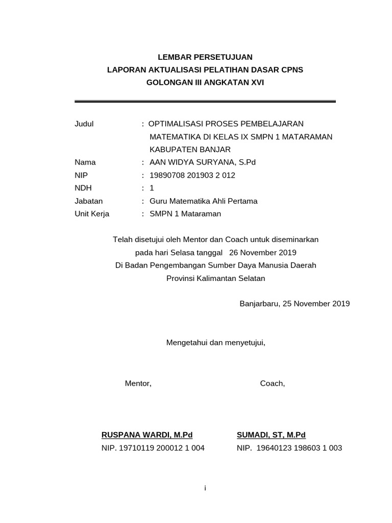 LEMBAR PERSETUJUAN Laporan | PDF