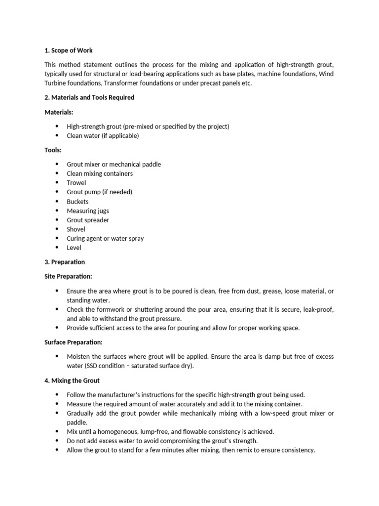 Method Statement For Grout | PDF