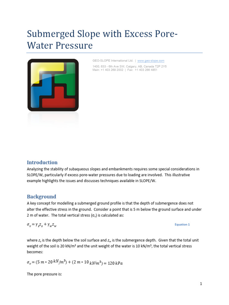 Submerged Slope With Excess Pore Water Pressure | PDF