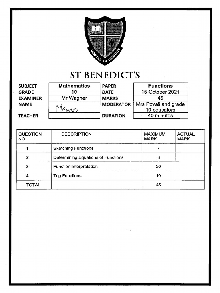7b. Functions Test Oct 2025 Memo From The College | PDF