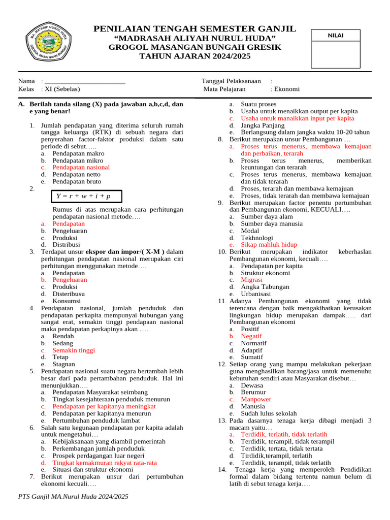 Format Soal PTS XI Ekonomi | PDF
