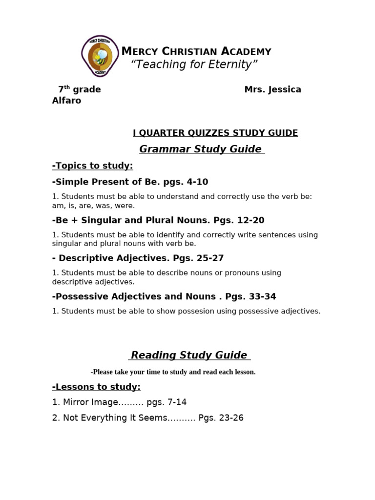 "Teaching For Eternity": Grammar Study Guide | PDF