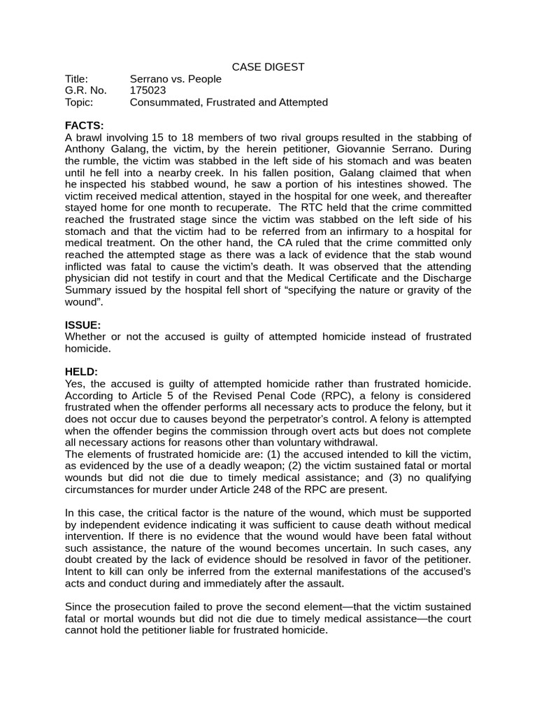 CASE DIGEST-Serrano vs. People | PDF